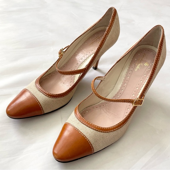 Brooks Brothers | Shoes | Brooks Brothers Cap Toe Strappy Fabric Heels ...